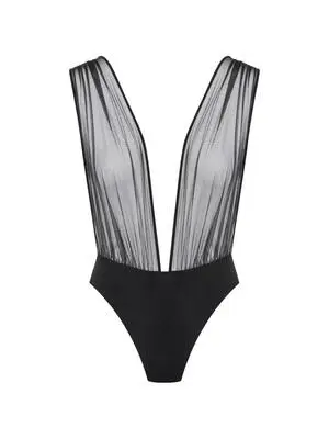 SCANDALE Nuit Fauve Pleated Tulle Bodysuit