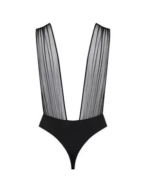 SCANDALE Nuit Fauve Pleated Tulle Bodysuit