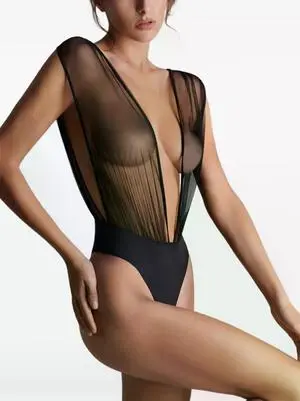 SCANDALE Nuit Fauve Pleated Tulle Bodysuit