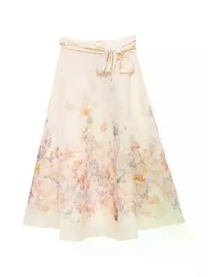 Zimmermann Floral-print Belted Midi Skirts