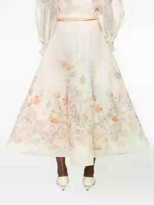 Zimmermann Floral-print Belted Midi Skirts