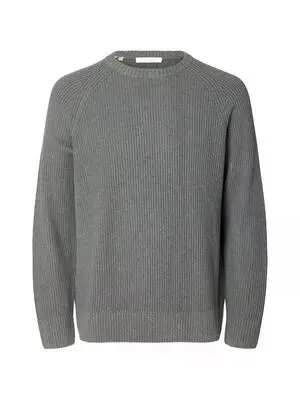 SELECTED Ribbed-knit Raglan-sleeve Sweater - Grey