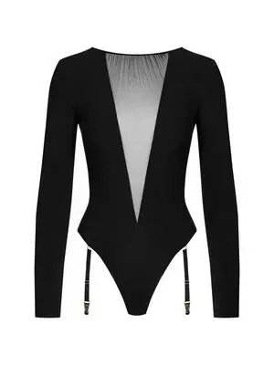 SCANDALE Nuit Fauve Mesh-panel Thong Bodysuit
