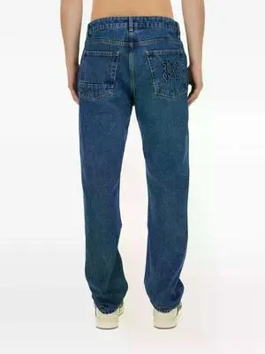 Palm Angels Monogram-embroidered Straight-leg Jeans - Blue