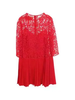 Valentino Garavani 2010s Floral-lace Pleated Midi Dress - Red