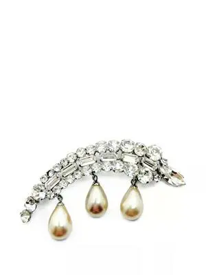 JENNIFER GIBSON JEWELLERY 1950s Crystal And Pearl Brooch - Silver
