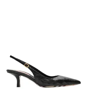 Burberry Leather Croc-embossed Dame Slingback Pumps 55