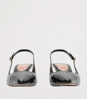 Burberry Leather Croc-embossed Dame Slingback Pumps 55
