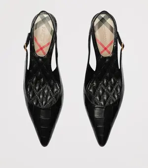 Burberry Leather Croc-embossed Dame Slingback Pumps 55