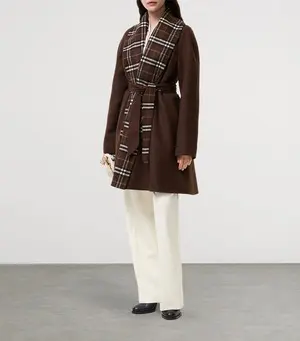 Burberry Wool Check-trim Wrap Coat