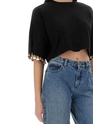 Rabanne Knit Crop T-shirt - Black