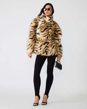 Steve Madden Alexx Coat Long Sleeve Faux Fur Jackets & Coats - Black Multi