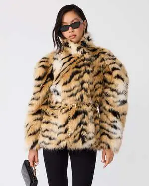 Steve Madden Alexx Coat Long Sleeve Faux Fur Jackets & Coats