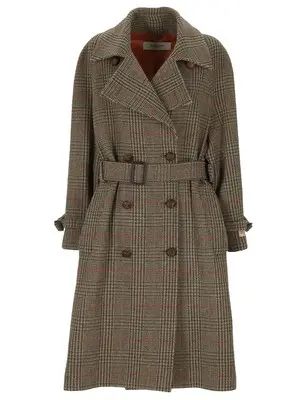 GOLDEN GOOSE Roxanne Double-breasted Coat In Wool With Check Pattern - Green