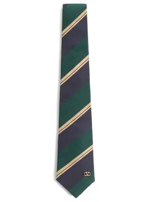Valentino Garavani Jacquard Silk Regimental Tie - Green