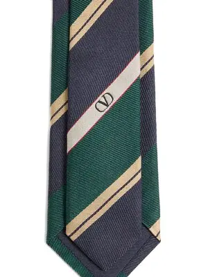 Valentino Garavani Jacquard Silk Regimental Tie - Green