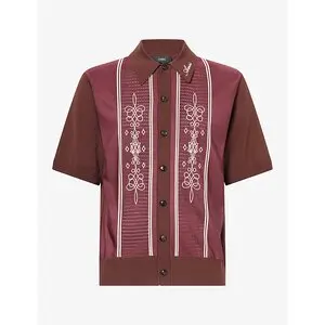 Amiri Embroidered Panelled Wool-blend Knit Shirt - Brick