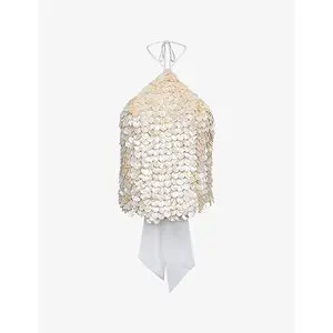 House Of Cb Zina Bead-embellished Georgette Top - Ivory
