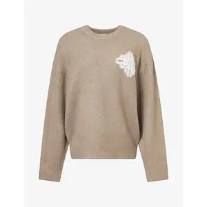 THE COUTURE CLUB Emblem Crewneck Fluffy Knitted Jumper - Mushroom