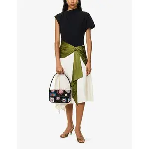 Staud Davina Asymmetric Woven Midi Dress