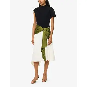 Staud Davina Asymmetric Woven Midi Dress