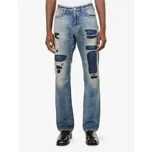 Acne Studios 1996m Blue Map Distressed Straight-leg Denim Jeans