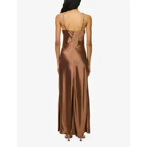 Staud Cadence Pearl-strap Halter Satin Maxi Dress