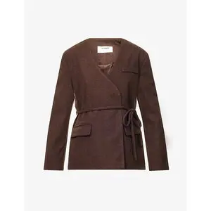 4TH & RECKLESS Luca Herringbone Tie-waist Wrap Woven Jacket - Chocolate