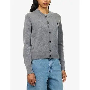 AMI Paris De Coeur Crew Neck Wool Knit Cardigan