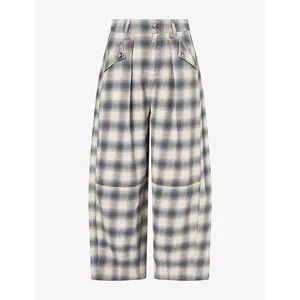 DAMSON MADDER Mara Checked Barrel-leg Cotton Trouser