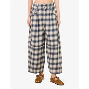 DAMSON MADDER Mara Checked Barrel-leg Cotton Trouser