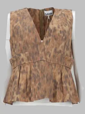 GANNI Blusa In Cotone Con Stampa - Cream