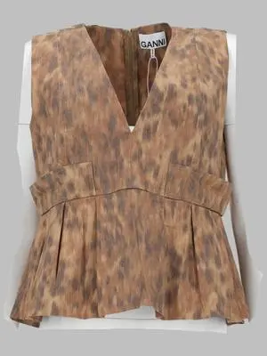 GANNI Blusa In Cotone Con Stampa - Cream