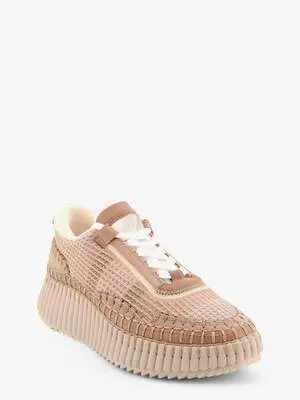 Chloé Nama Lowtop Sneakers In Mesh With Suede Inserts - Beige