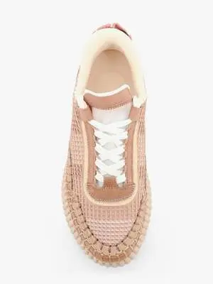 Chloé Nama Lowtop Sneakers In Mesh With Suede Inserts - Beige