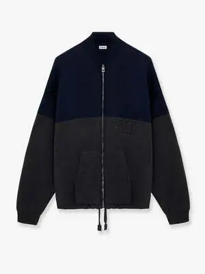 Loewe Cotton Blend Zipup Cardigan - Blue
