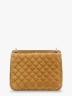 Valentino Garavani Rockstud Spike Suede Crossbody Bag With Iconic Allover Studs - Beige