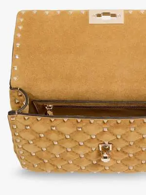 Valentino Garavani Rockstud Spike Suede Crossbody Bag With Iconic Allover Studs - Beige
