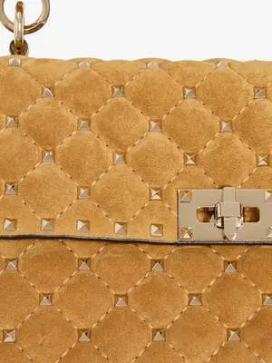 Valentino Garavani Rockstud Spike Suede Crossbody Bag With Iconic Allover Studs - Beige