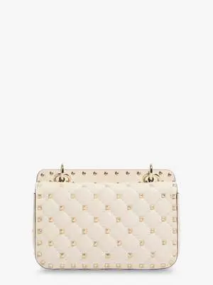Valentino Garavani Rockstud Spike Leather Shoulder Bag With Iconic Allover Studs - White