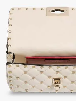 Valentino Garavani Rockstud Spike Leather Shoulder Bag With Iconic Allover Studs - White