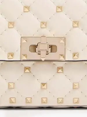 Valentino Garavani Rockstud Spike Leather Shoulder Bag With Iconic Allover Studs - White