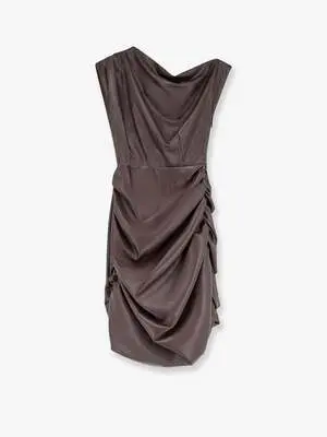 ACTUALEE Short Faux Leather Dress - Brown