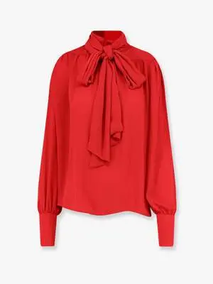 ACTUALEE Satin Shirt With Padded Shoulders - Red