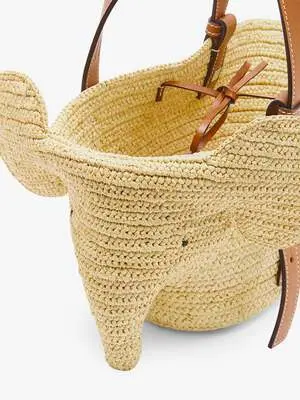 Loewe Elephan Rafia And Leather Handbag