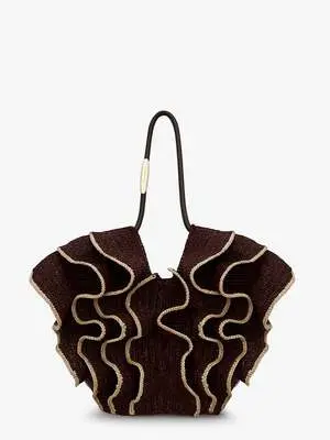 Zimmermann Goldentime Raffia Shoulder Bag With Ruffles - Brown