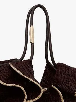 Zimmermann Goldentime Raffia Shoulder Bag With Ruffles