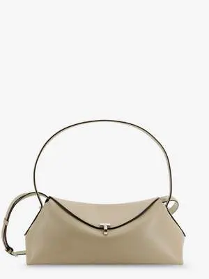 TOTEME Tlock Hammered Leather Crossbody Bag - Beige