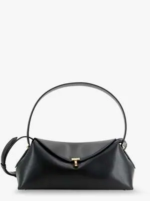 TOTEME Hammered Leather Tlock Shoulder Bag - Black