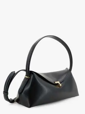 TOTEME Hammered Leather Tlock Shoulder Bag - Black